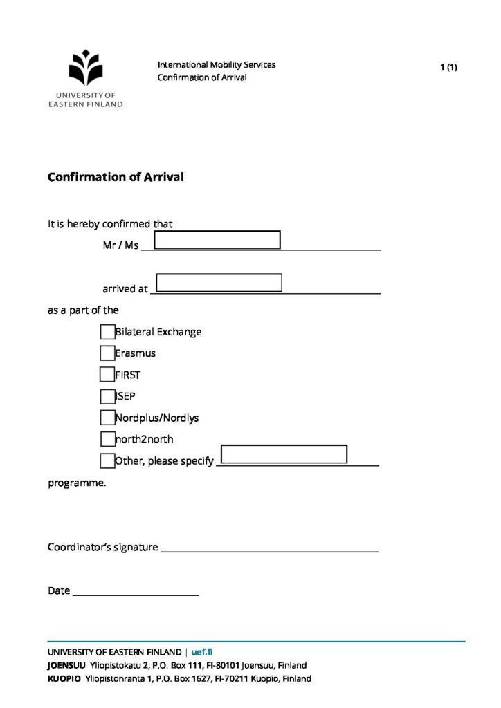 Confirmation of arrival - UEF Kamu
